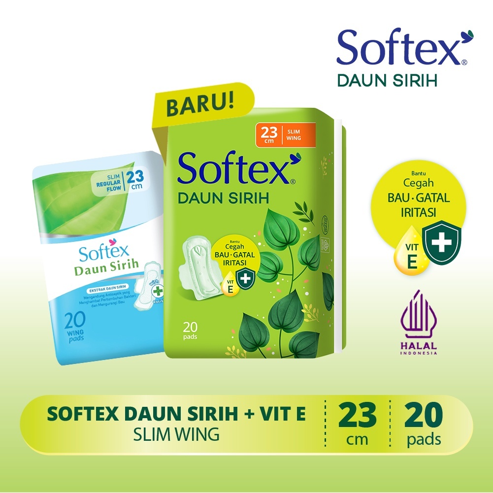 Jual Softex Daun Sirih + Vitamin E Pembalut Slim Wing 23Cm isi 20 pads ...