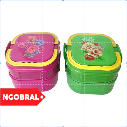 Jual Rantang Susun 2 Plastik / Rantang Makanan Motif Bunga / Rantang ...