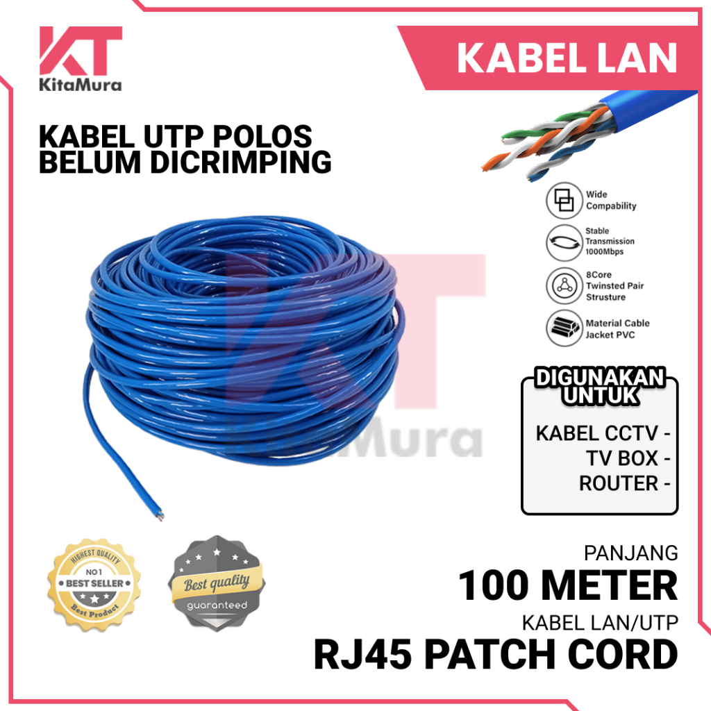 Jual Kabel UTP Cat6 100 Meter RJ45 || Kabel Ethernet LAN Patch Cord 100 ...