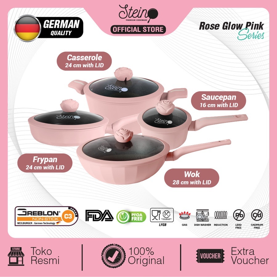 Jual Panci Pan Set Stein Cookware Glamour Rose Set ORIGINAL DOUBLE FREE - SUMMER PINK | Shopee ...