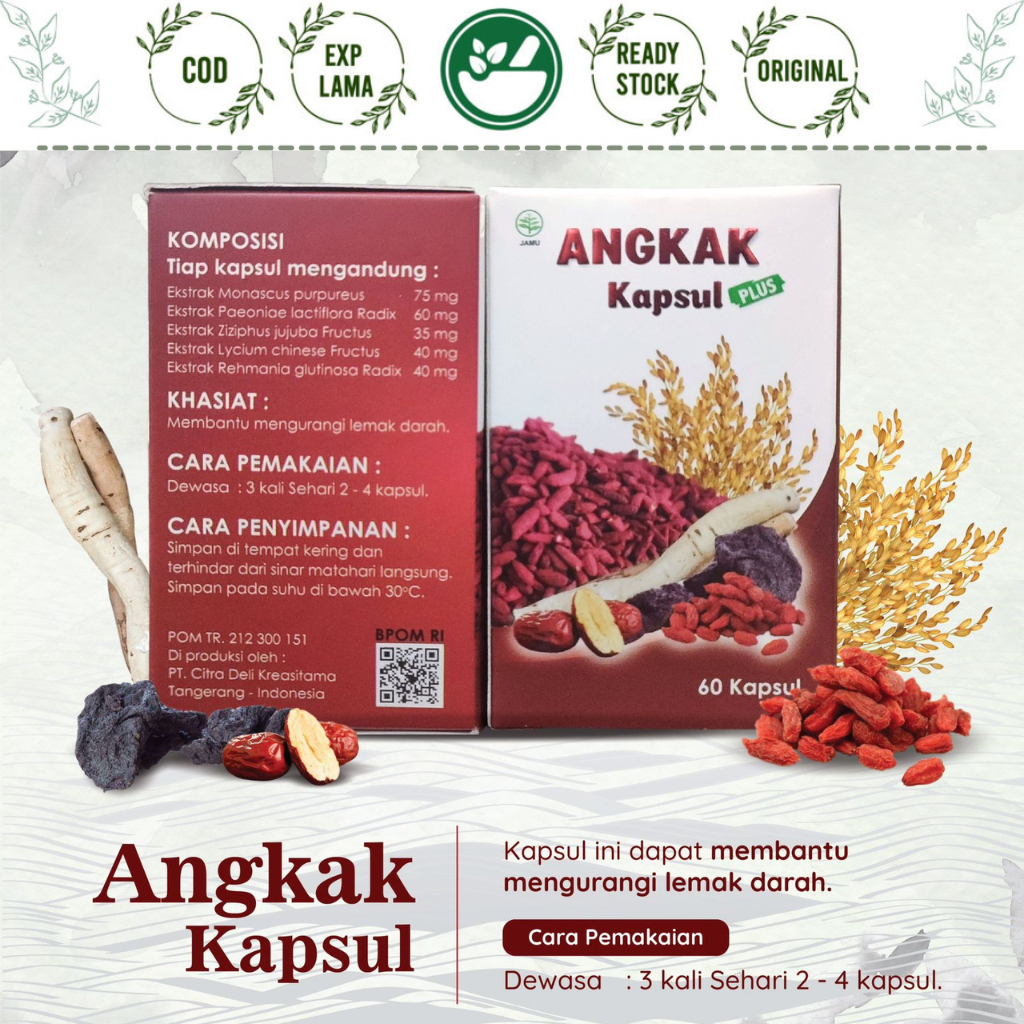 Jual ANGKAK KAPSUL PLUS 60 KAPSUL RED YEAST RICE HONG CHI MI HUNGCHIMI ...