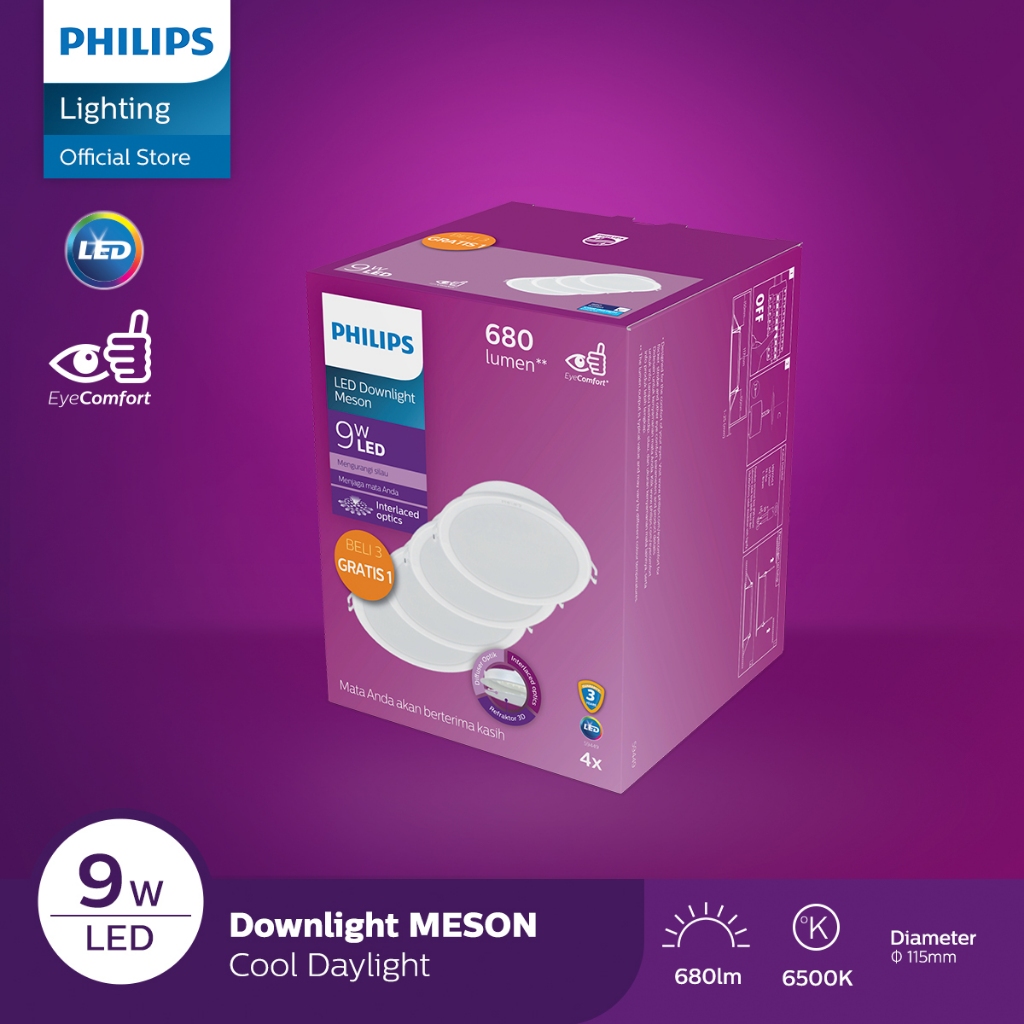 Jual Philips Downlight LED Meson 59449 105 9W 65K Putih - Paket 3 Gratis 1 | Shopee Indonesia