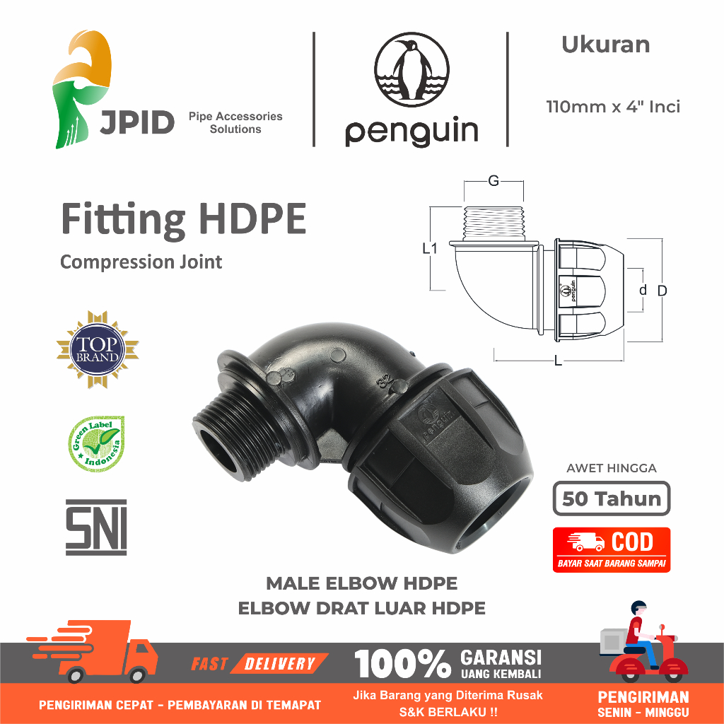Jual Fitting HDPE Male Elbow 110mm x 4" | Shopee Indonesia