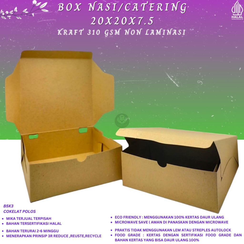 Jual Dus 20x20 Box Nasi Box Catering Dus Nasi (B5K3-Non Laminasi ...