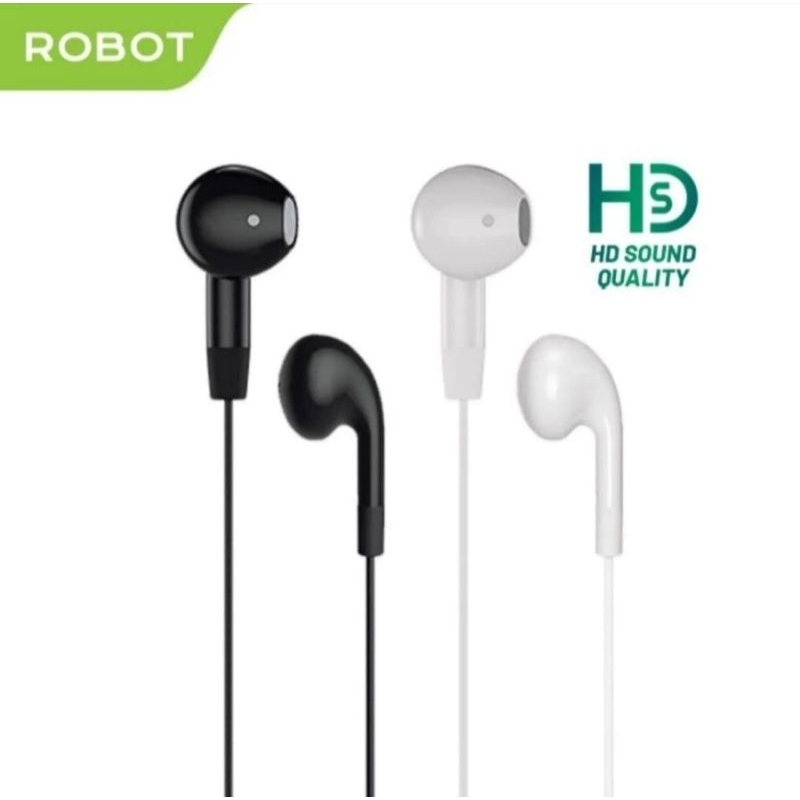 Jual Headset Robot RE50 In Ear Wired Earphone Black and White | Shopee ...