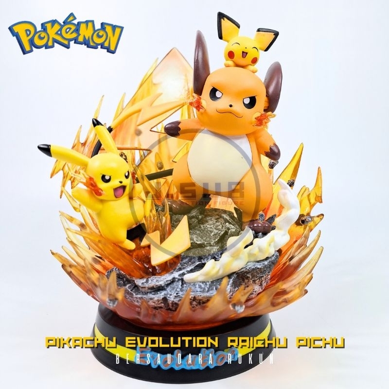 Jual Action Figure Pikachu Evolution Complete Raichu Pichu LED Statue ...