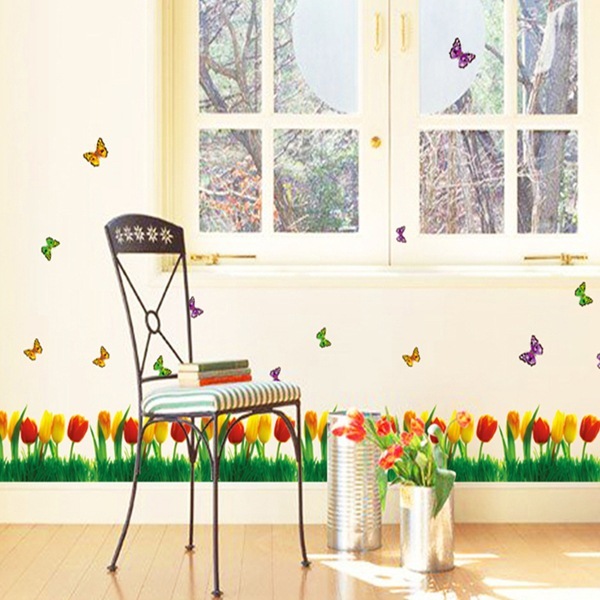 Jual Reliza Wall Sticker Grass Flowers and Butterfly Border Rumput ...