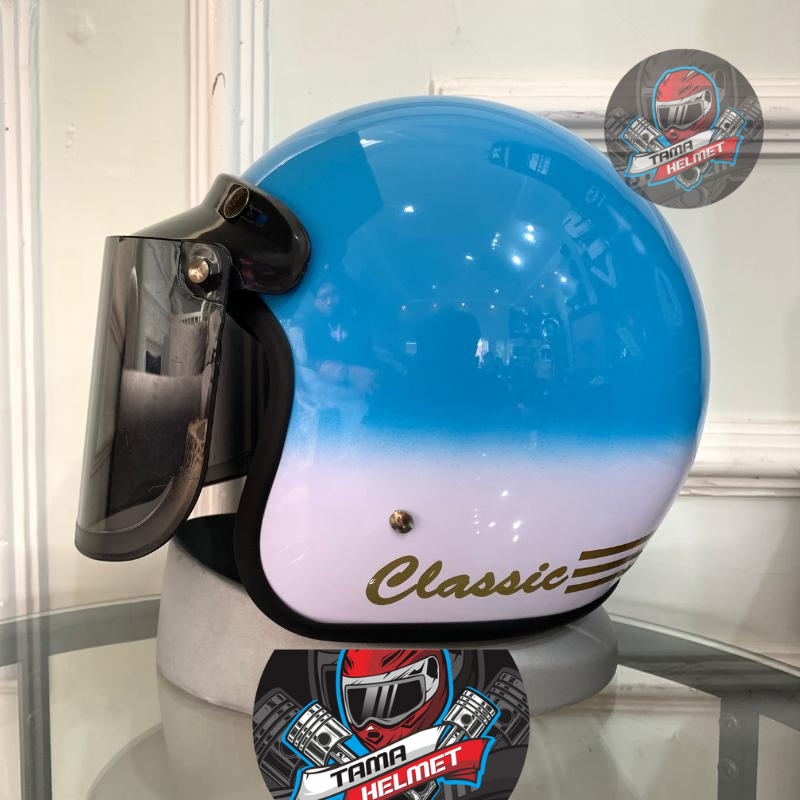 Jual HELM RETRO CLASSIC GRADASI KACA DATAR SMOKE ORIGINAL SNI | Shopee ...