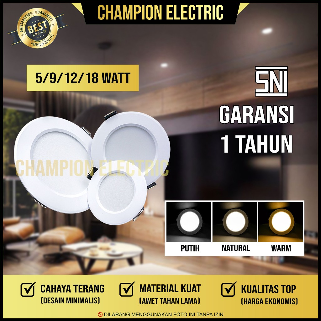 Jual Downlight Panel LED 5W 9W 12W 18W 24W Lampu Plafon Terang Hemat ...