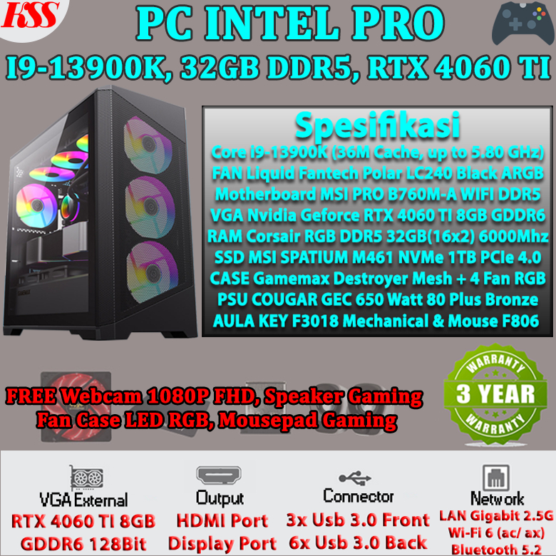 Jual Baru CPU Komputer or PC Rakitan Core I9-13900K, RTX 4060 TI 8GB, RAM 32GB Beast Spesial ...