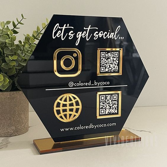 Jual Akrilik QR Code Sign HITAM Metalic - Social Media Business Sign ...