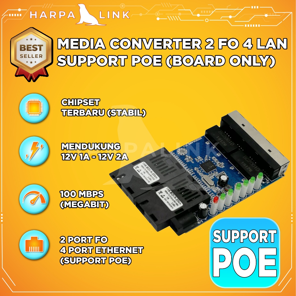 Jual Media Converter 2 FO 4 LAN 2 SC 4 RJ45 2F4E 10/100 Mbps POE PCB ...