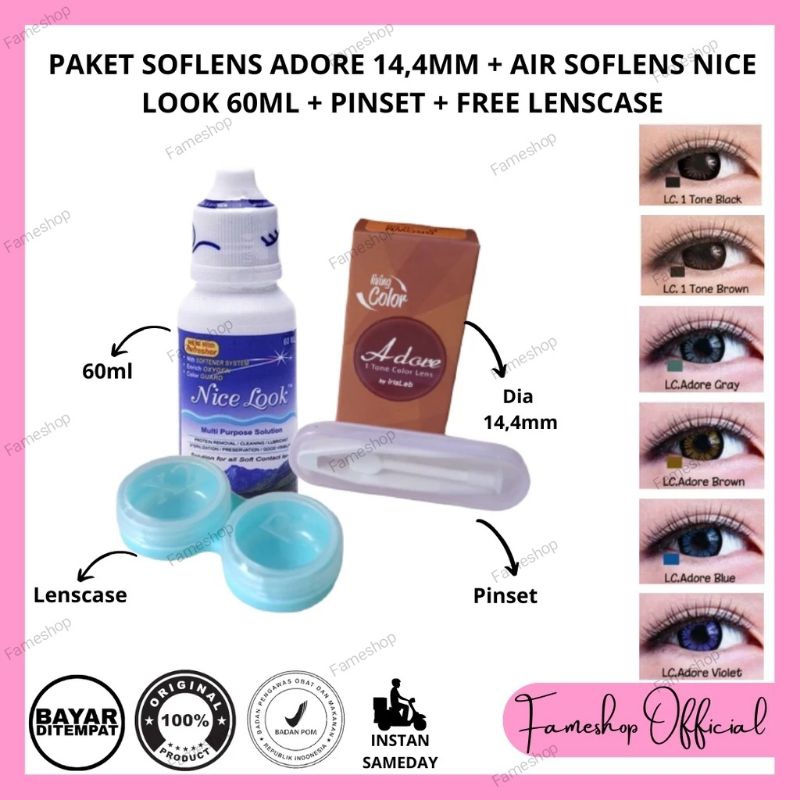 Jual [ 4IN1 ] PAKET SOFTLENS ADORE DIA 14,4MM + CAIRAN NICE LOOK 60ML ...