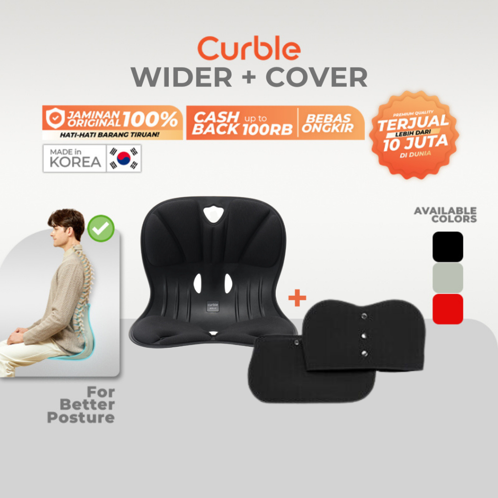 Jual Curble Posture Chair Wider - Bundling Chair Black & Cover Black ...
