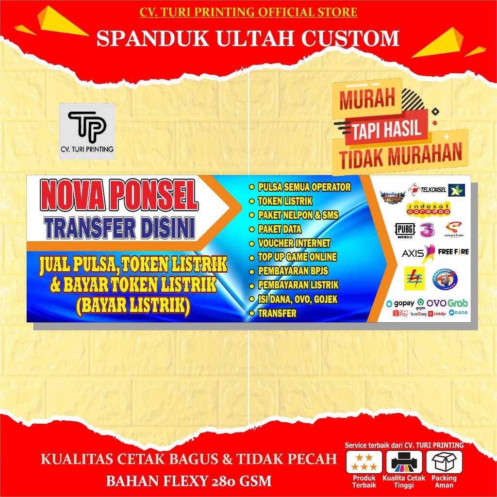 Jual Spanduk Banner Konter Pulsa / Plank merek Toko, Kios, Warung ...