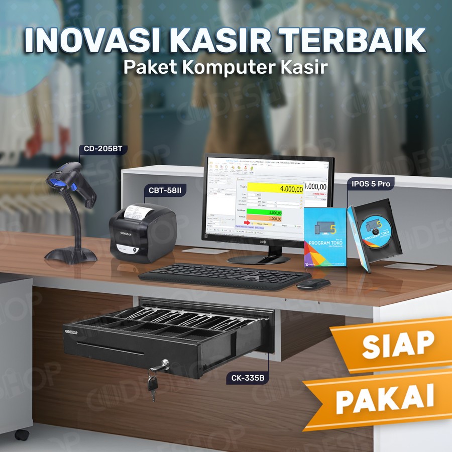 Jual Paket Komputer Kasir + IPOS 5 Pro + CD-205BT + CBT-58II + CK-335B ...