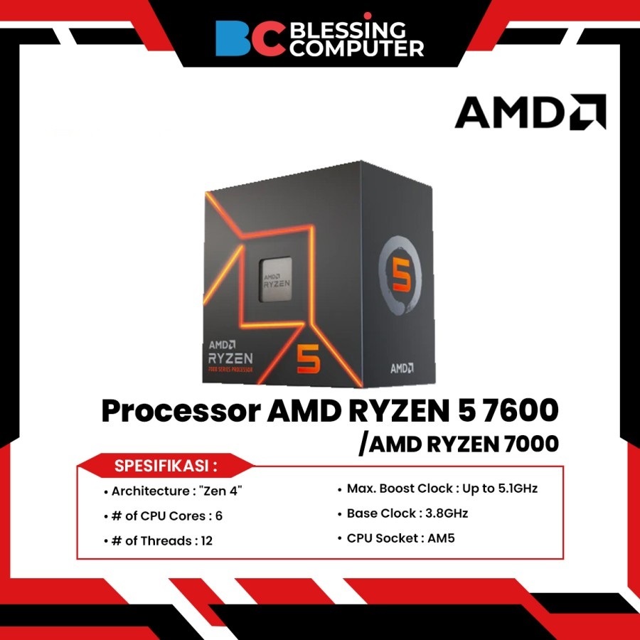 Jual Processor AMD RYZEN 5 7600 BOX Included Fan / AMD RYZEN 7000 ...