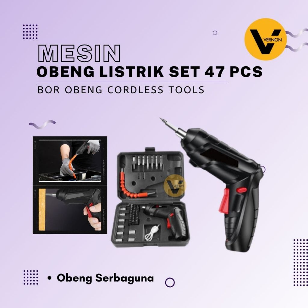 Jual Mesin Obeng Listrik Cordless Tools Screwdriver Baterai Set 47 Pcs ...