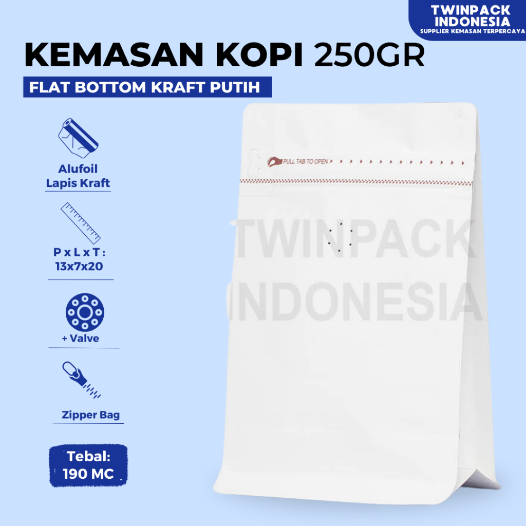 Jual Kemasan Kopi 200 - 250 Gram Ziplock Kraft Paper Putih Flat Bottom | Valve | Zipper ...
