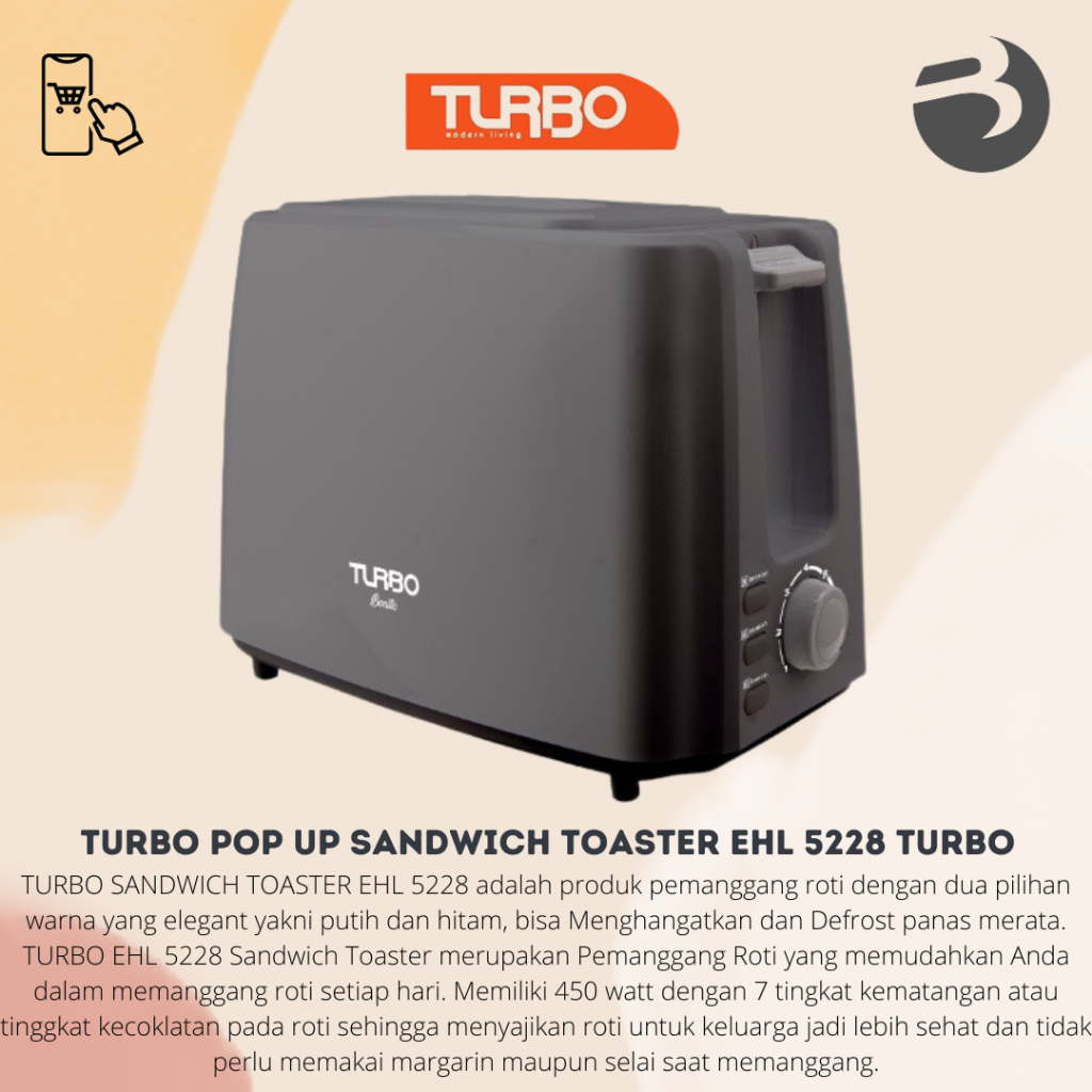 Jual TURBO POP UP SANDWICH TOASTER EHL 5228 TURBO / 450 WATT | Shopee ...