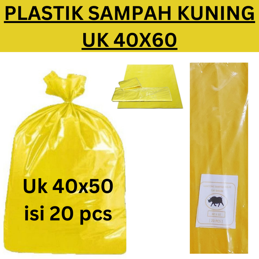 Jual Kantong Plastik Sampah Kuning uk 40x60 (20pcs), TrashBag kuning ...