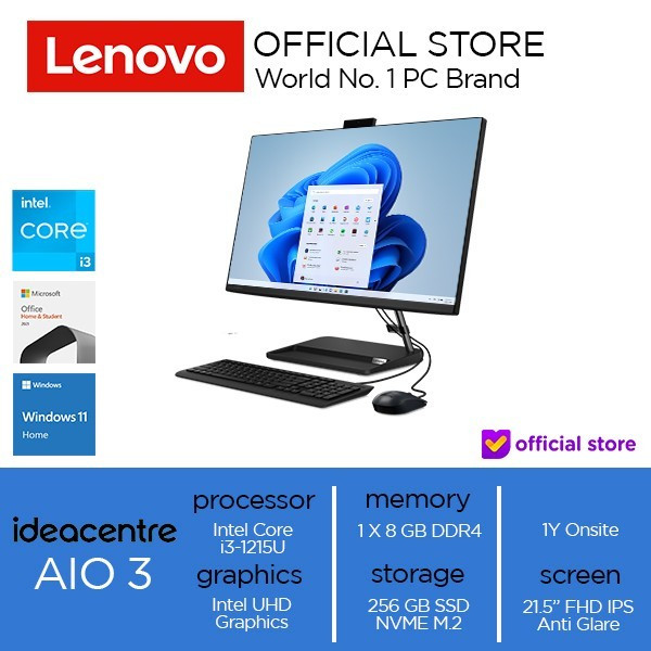 Jual PC AIO Lenovo IdeaCentre 3 22IAP7 Core i3-1215U 8GB 256GB W11 OHS ...