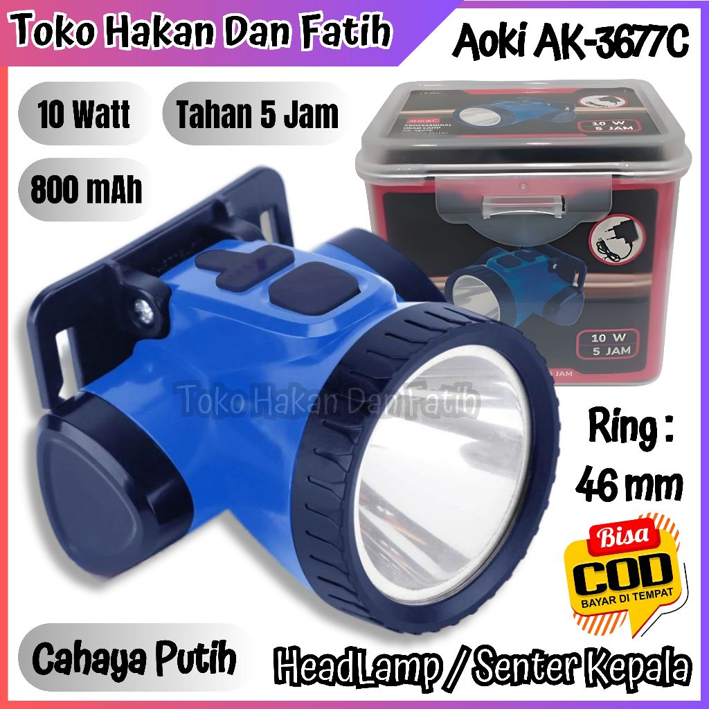 Jual Senter Kepala / Headlamp AOKI AK-3677C 10 WATT 800mAh TAHAN HINGGA 5 JAM - Senter kepala ...