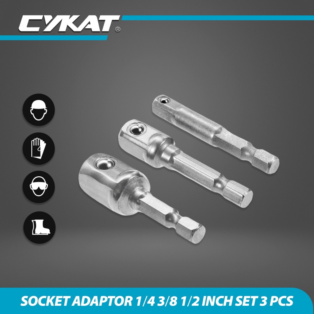 Jual Socket adaptor 1/4 3/8 1/2 inch set 3 pcs - Adapter hex shank 6mm ...