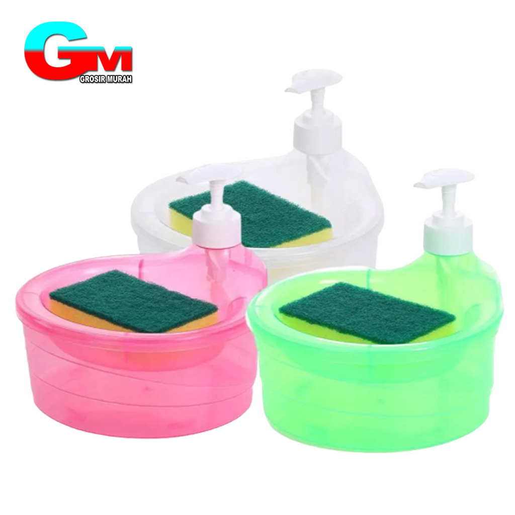 Jual Tempat Sabun Bulat 1000ml + Spons Cuci Piring (2in1) Dispenser ...