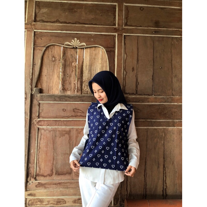 Jual Atasan Vest Batik // Outer Batik Rompi Tali Samping | Shopee Indonesia