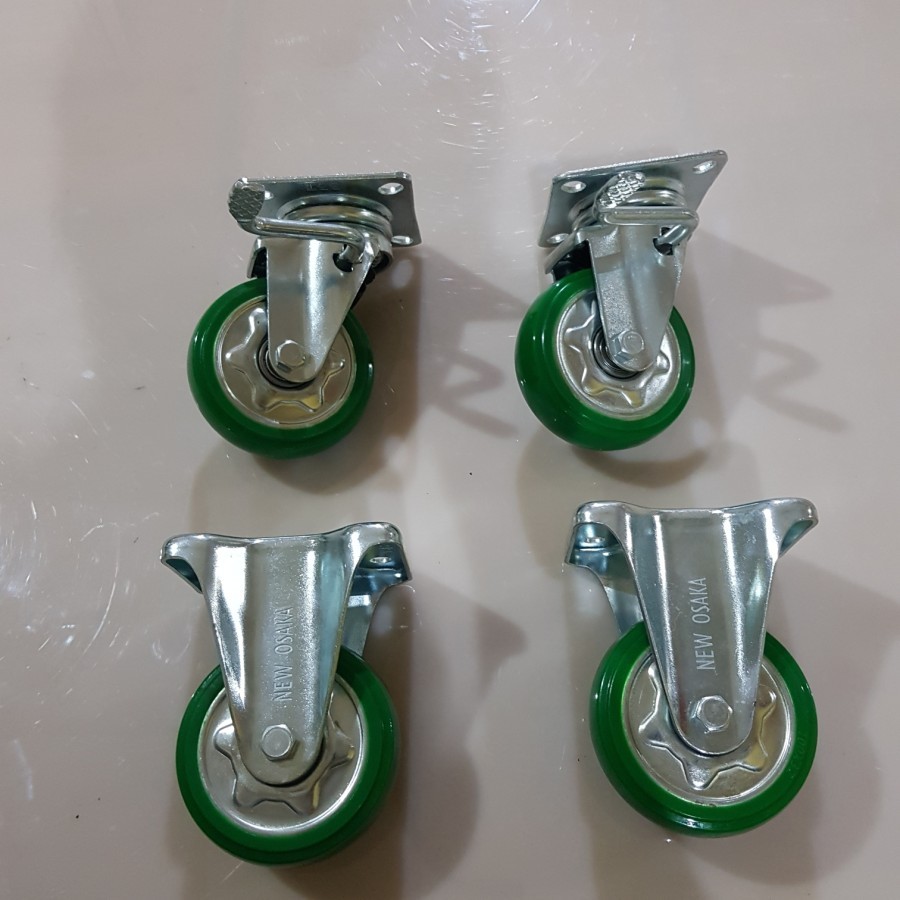 Jual Roda Troley Osaka pu Hijau 4" ( 2muter+rem 2Mati ) | Shopee Indonesia