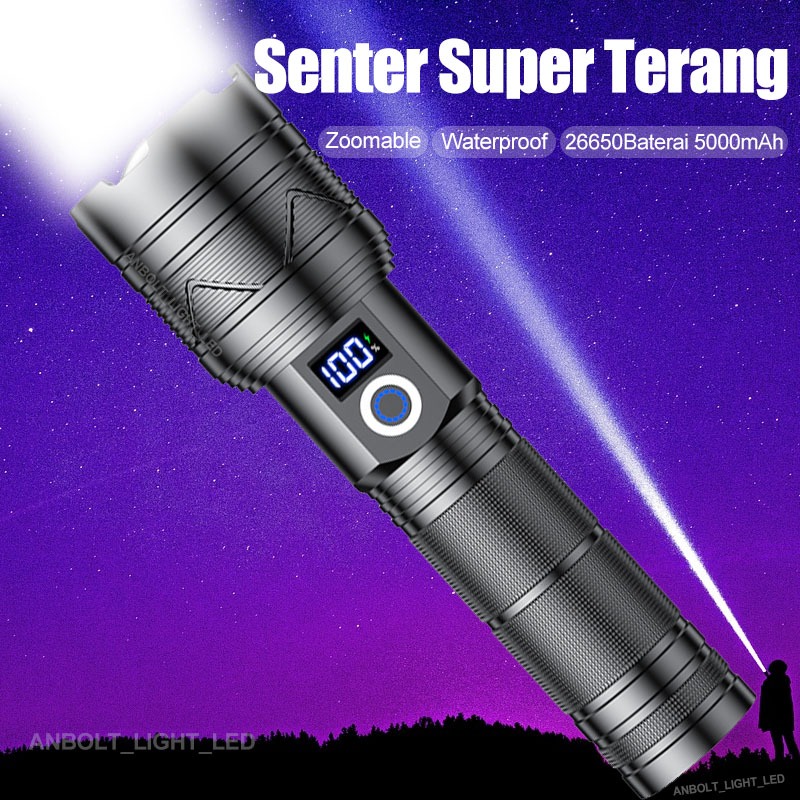 Jual Anbolt A18 Senter LED Super Terang 100000 lumens Senter Cas Tahan Lama Zoom Senter Jarak ...