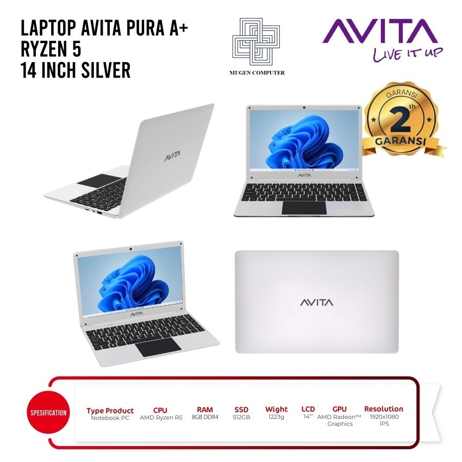 Jual Laptop Avita Pura A+ Ryzen 5 5500U ram 8GB 512GB 14" IPS Windows ...