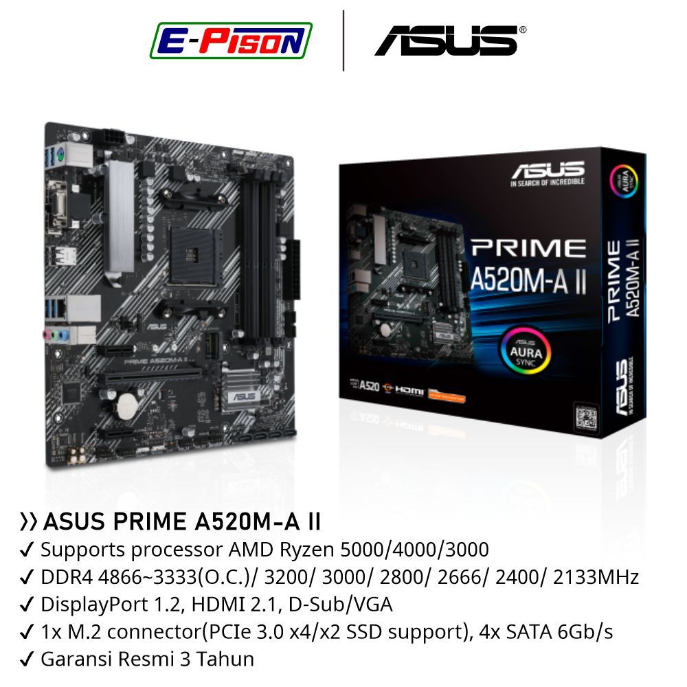 Jual ASUS PRIME A520M-A II Motherboard AMD A520 AM4 DDR4 Micro ATX ...