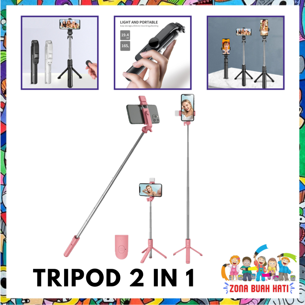 Jual ZBH Tripod Bluetooth Selfie Stick LED Flash With Fill Light Tripod Expandable Tongsis ...