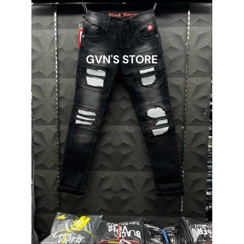 Jual celana jeans panjang cowok ripped rucas black baron 28-33/celana ...