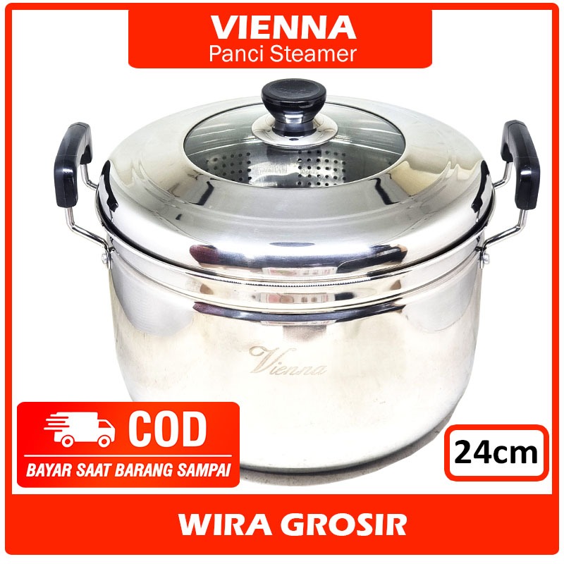 Jual Vienna Panci Steamer + Tutup Stainless 24cm | Kukusan Dandang Stenlis Steel | Panci Kukus ...