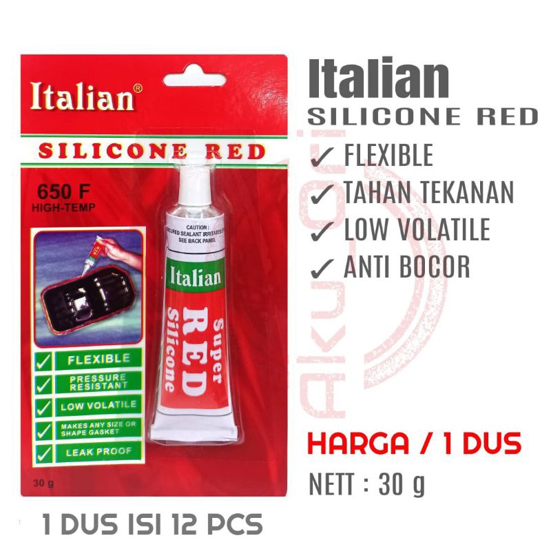 Jual 1 DUS LEM ITALIAN RED Silicone Merah 30 g isi 12 pcs | Shopee ...