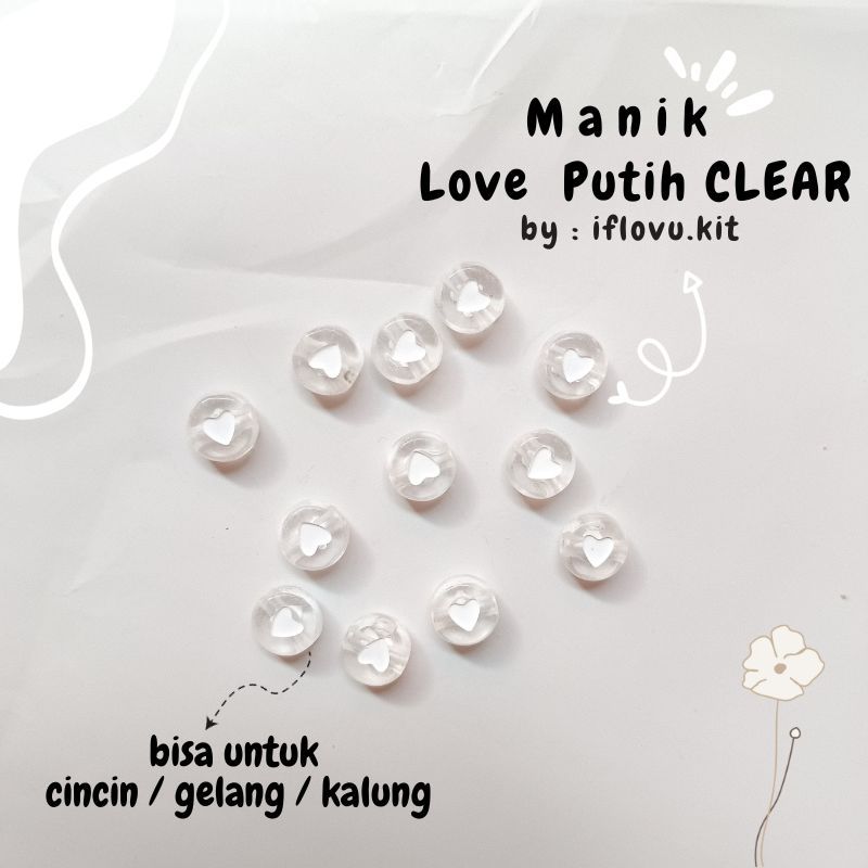 Jual Manik Mote Love Putih Bening Manik Manik Gelang Cincin Lucu Aesthetic Korea bulat love hati ...