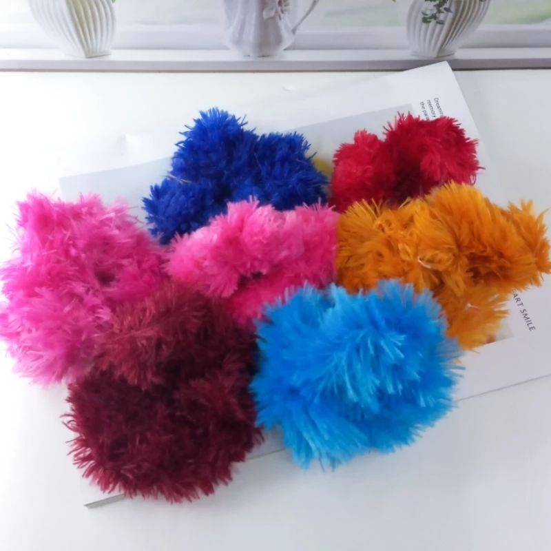 Jual ikat rambut bulu halus isi 12 pcs kuncir rambut tebal multiwarna ...