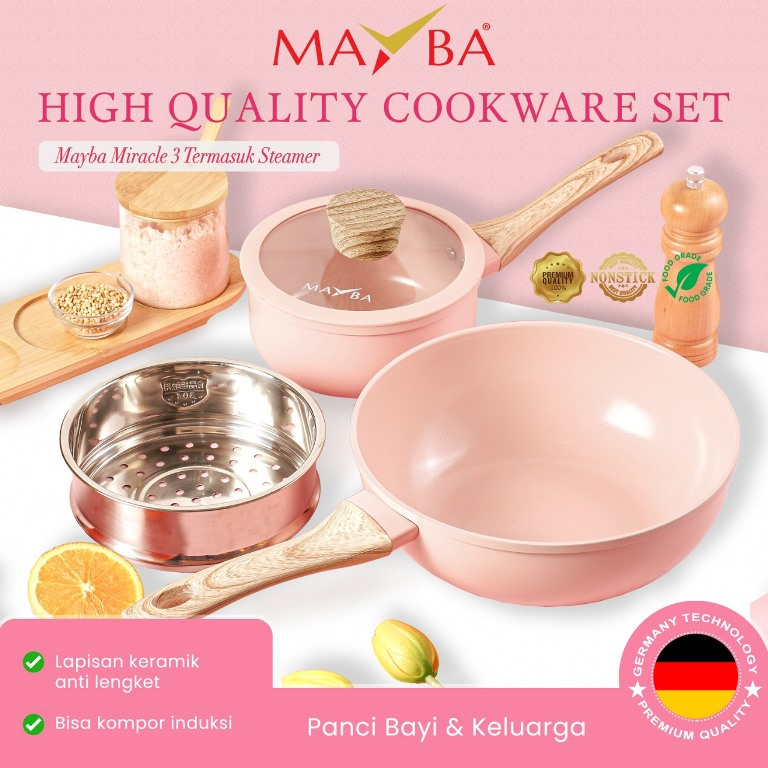 Jual MAYBA GERMAN Panci Keramik Miracle 3 Pcs Black And Pastel Pink ...