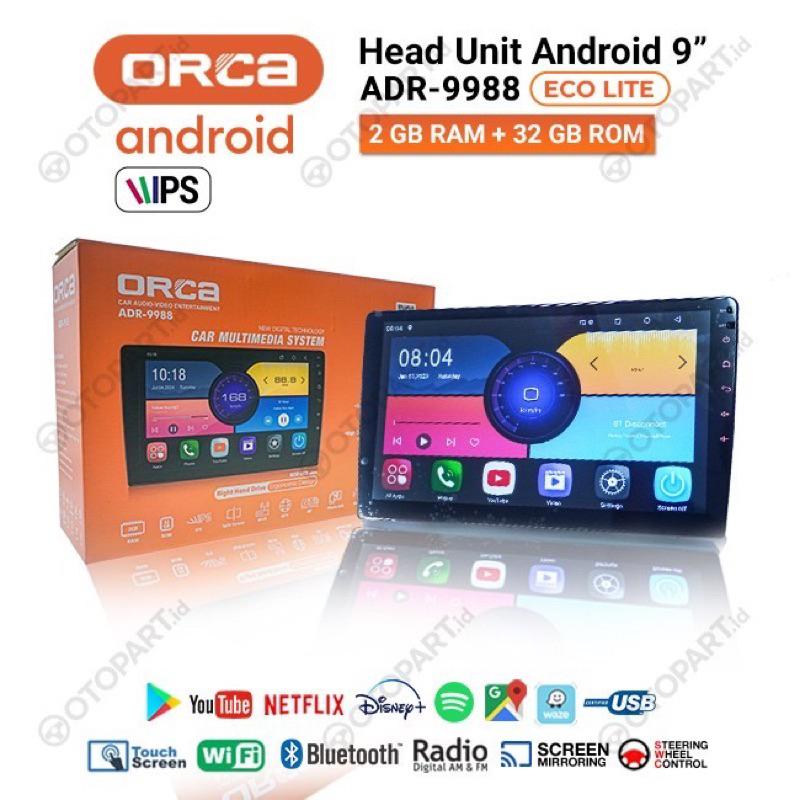 Jual Head Unit Double Din Android Orca ADR-9988 9” / 10” Inch Ram 2+32GB Eco Lite Series ...