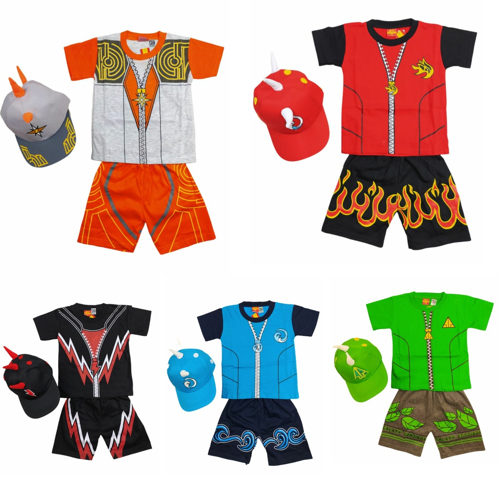 Jual KOLEKSI BAJU ANAK 1 SET BOBOIBOY DENGAN TOPI API AIR SOLAR ORANGE ...
