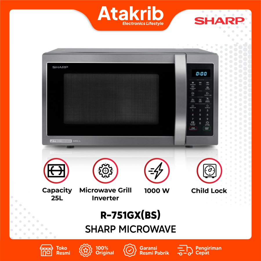 Jual SHARP MICROWAVE R-751GX(BS) 25 Liter Microwave Grill Inverter | Shopee Indonesia