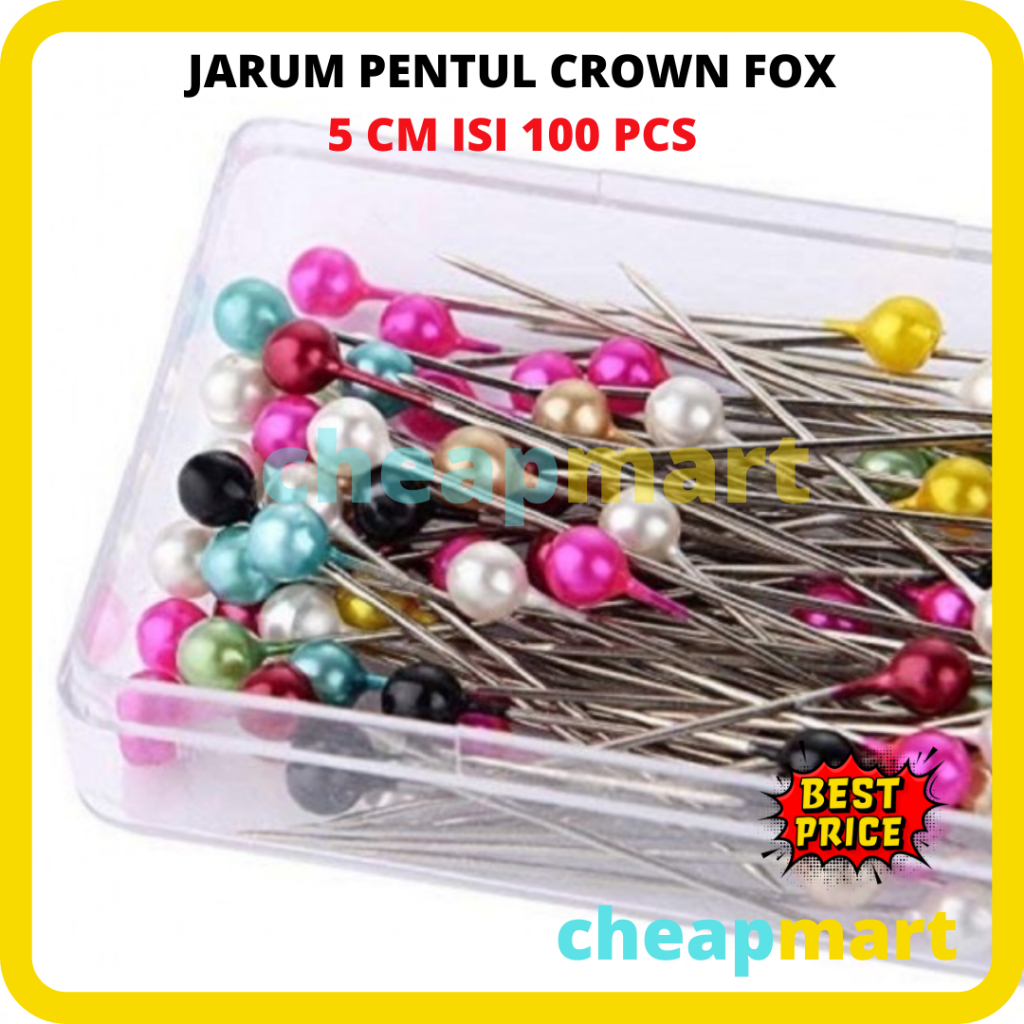 Jual 100 PCS-JARUM PENTUL KOTAK CROWN FOX MUTIARA PREMIUM 2 INCH 5 CM ...