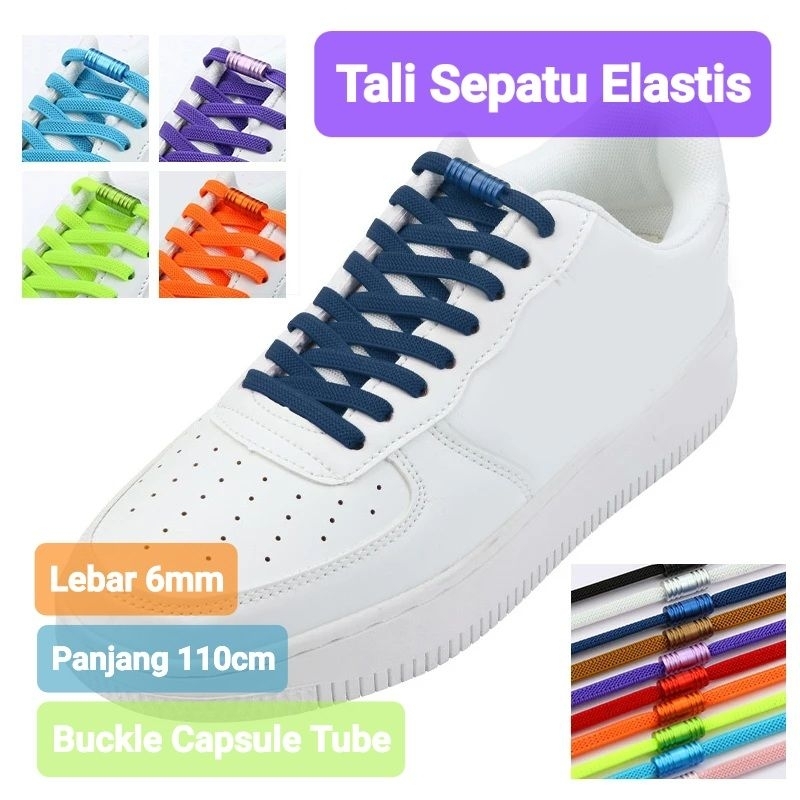 Jual (M) Tali Sepatu Elastis Lebar 6mm Buckle TUBE Elastic Lazy ...