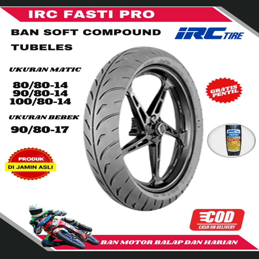 Jual IRC FASTI PRO 80/80-14, 90/80-14, 90/80-17 TL RACE COMPOUND BAN ...