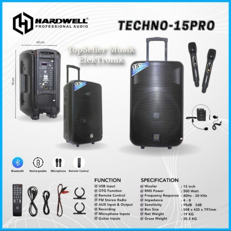 Jual Speaker Aktif Portable Hardwell Tecno 15 Pro Original 15 Inch
