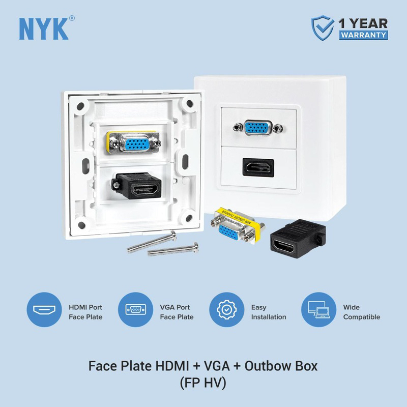Jual NYK Wall Face Plate HDMI & VGA + Outbow / Wall Port Modular HDMI ...
