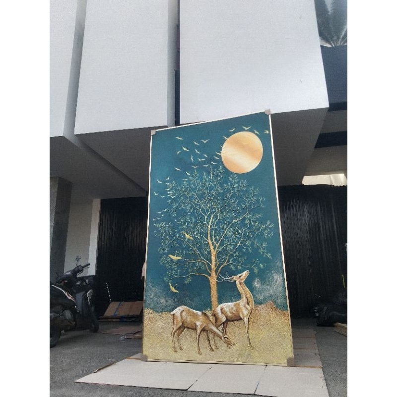 Jual lukisan rusa emas Texture ( cat timbul ) | Shopee Indonesia